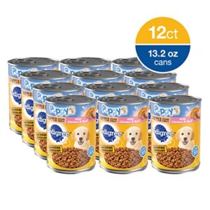 PEDIGREE CHOPPED GROUND DINNER Puppy Canned Soft Wet Dog Food With Chicken & Beef, 13.2 oz. Cans 12 Pack