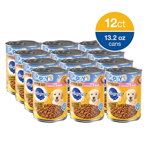 PEDIGREE CHOPPED GROUND DINNER Puppy Canned Soft Wet Dog Food With Chicken & Beef, 13.2 oz. Cans 12 Pack