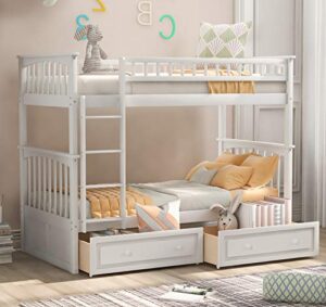 harper & bright designs bunk beds twin over twin, twin bunk bed with sotrage drawers , wooden bunk bed with safety rail ladder,can be convertible to 2 beds,white