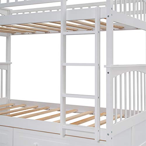 Harper & Bright Designs Bunk Beds Twin Over Twin, Twin Bunk Bed with Sotrage Drawers , Wooden Bunk Bed with Safety Rail Ladder,Can be Convertible to 2 Beds,White