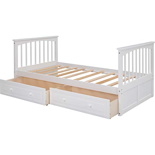 Harper & Bright Designs Bunk Beds Twin Over Twin, Twin Bunk Bed with Sotrage Drawers , Wooden Bunk Bed with Safety Rail Ladder,Can be Convertible to 2 Beds,White