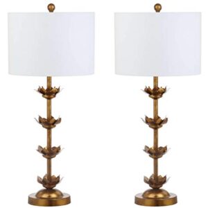 SAFAVIEH Lighting Collection Lani Antique Gold Leaf 32-inch Bedroom Living Room Home Office Desk Nightstand Table Lamp Set of 2 (LED Bulbs Included)