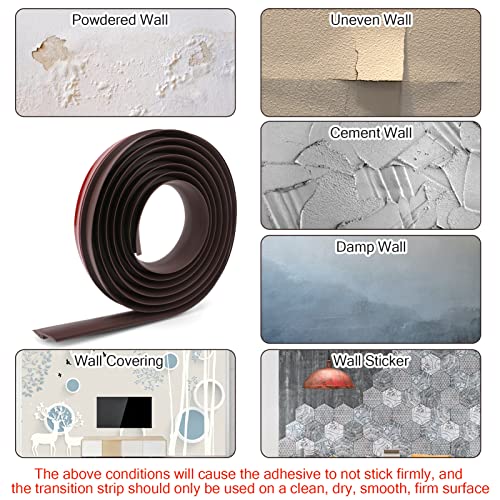 Vickes 9.8 ft Floor Transition Strip Self Adhesive Carpet & Flooring Transitions Edging Trim Strip PVC Threshold Transitions Suitable for Threshold Transitions with a Height Less Than 5 mm, Brown