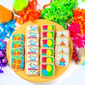 Happy Birthday Cookies 4 PACK Gift Basket for Kids Men Women | Decorated Sugar Cookie Gift Box | Individually Wrapped Party Favors Nut Free (Birthday, Standard Box)