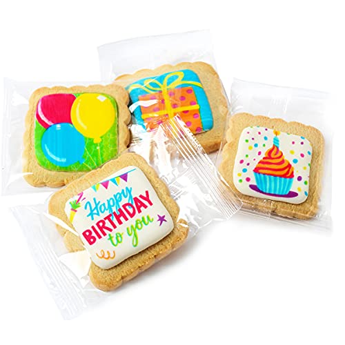 Happy Birthday Cookies 4 PACK Gift Basket for Kids Men Women | Decorated Sugar Cookie Gift Box | Individually Wrapped Party Favors Nut Free (Birthday, Standard Box)