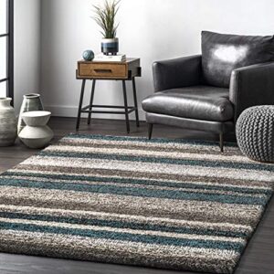 nuloom drey striped shag area rug, 5′ x 8′, blue multi