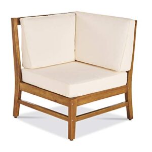 Christopher Knight Home Perla Outdoor Acacia Wood Sofa Set with Water Resistant Cushions, 7-Pcs Set, Teak Finish / Cream