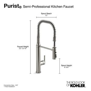 Kohler 24982-BL Purist Pull Down Kitchen Faucet, Kitchen Sink Faucet with Pull Down Sprayer in Matte Black