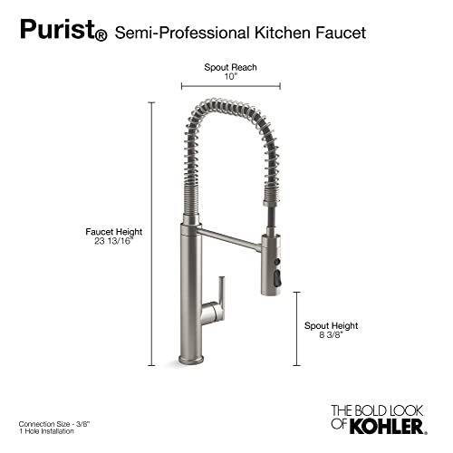 Kohler 24982-BL Purist Pull Down Kitchen Faucet, Kitchen Sink Faucet with Pull Down Sprayer in Matte Black