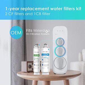 Waterdrop G3 Replacement Filter 1-Year Combo, Pack of 2 WD-G3-CF Filters and 1 WD-G3-CB Filter, Replacement for WD-G3-W, WD-G3P600 and WD-G3P800-W Reverse Osmosis System, New Logo Design