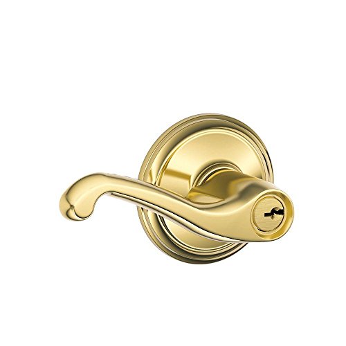 Schlage F51A FLA 505 Flair Lever Keyed Entry Lock, Bright Brass