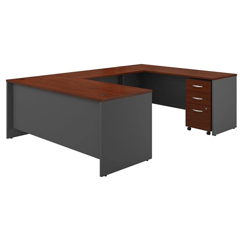 Bush Business Furniture Series C U Shaped Desk with Mobile File Cabinet, 72W x 30D, Hansen Cherry