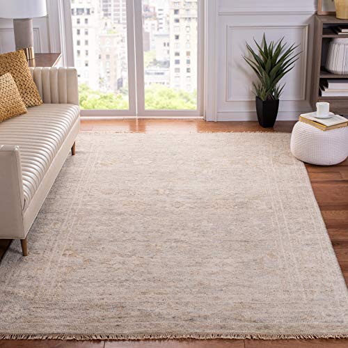 SAFAVIEH Samarkand Collection 8' x 10' Light Grey/Beige SRK112F Hand-Knotted Traditional Oriental Premium Wool Area Rug