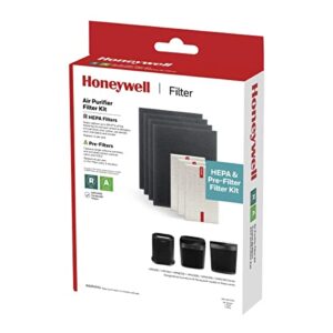 honeywell hepa air purifier filter kit – includes 3 hepa r replacement filters and 4 a carbon pre-cut pre-filters – airborne allergen air filter targets wildfire/smoke, pollen, pet dander, and dust