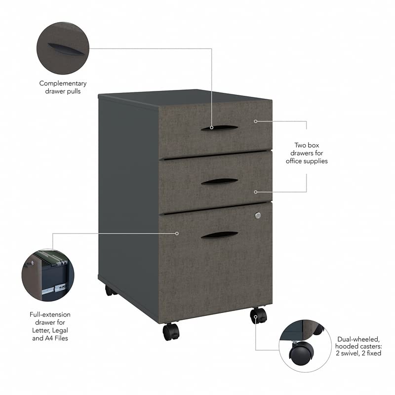 Bush Business Furniture Series A 3 Drawer Mobile File Cabinet, Slate