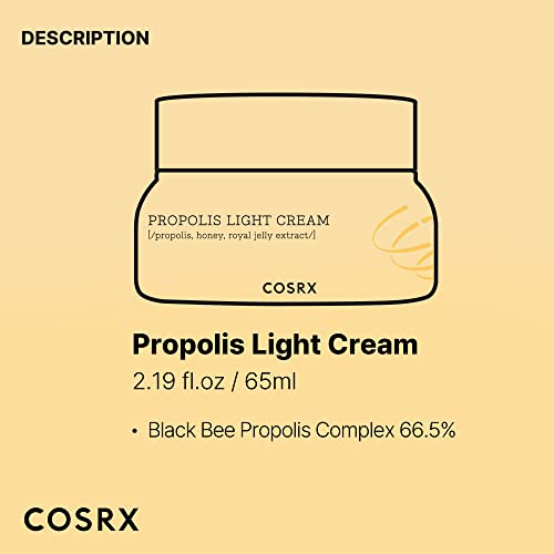 COSRX Propolis Cream, Hydrating Lightweight Face Moisturizer with 64.5% Propolis Extract, Nourish and Soften Dry Skin, 2.19 fl.oz / 65ml, Not Tested on Animals, No Parabens, No Sulfates, No Phthalates, Korean Skincare