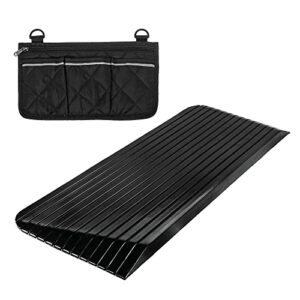 rubber threshold ramp for doorways, 2″ rise – supports 10k lbs, grooved surface, indoor/outdoor, smooth beveled edges, non-slip. includes side bag for wheelchair, scooter, cart