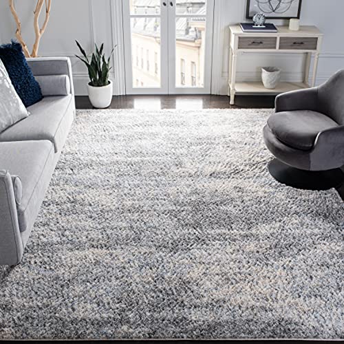 SAFAVIEH Berber Shag Collection 6' x 9' Grey / Cream BER219G Modern Abstract Non-Shedding Living Room Bedroom Dining Room Entryway Plush 1.2-inch Thick Area Rug