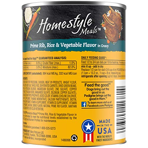 PEDIGREE Homestyle Meals Adult Canned Soft Wet Meaty Dog Food Prime Rib, Rice and Vegetable Flavor, (12) 13.2 oz. Cans