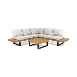 christopher knight home jerome outdoor acacia wood 5 seater sofa sectional, teak and beige