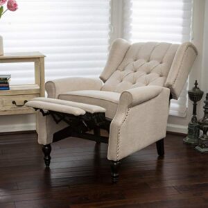 CHRISTOPHER KNIGHT HOME GDF Studio Elizabeth Tufted Fabric Recliner, Vintage Reclining Reading Armchair, Light Beige