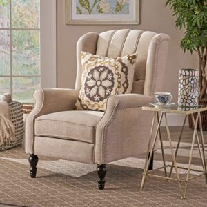 CHRISTOPHER KNIGHT HOME GDF Studio Elizabeth Tufted Fabric Recliner, Vintage Reclining Reading Armchair, Light Beige