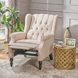 CHRISTOPHER KNIGHT HOME GDF Studio Elizabeth Tufted Fabric Recliner, Vintage Reclining Reading Armchair, Light Beige