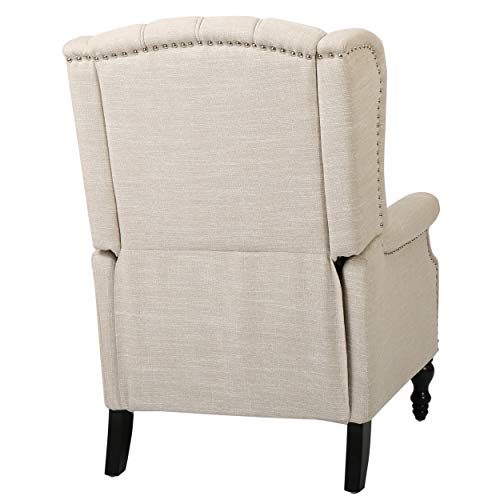 CHRISTOPHER KNIGHT HOME GDF Studio Elizabeth Tufted Fabric Recliner, Vintage Reclining Reading Armchair, Light Beige