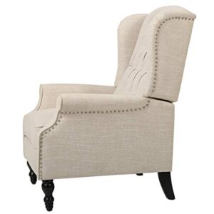 CHRISTOPHER KNIGHT HOME GDF Studio Elizabeth Tufted Fabric Recliner, Vintage Reclining Reading Armchair, Light Beige