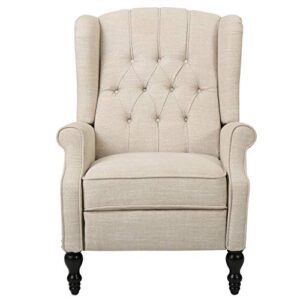 CHRISTOPHER KNIGHT HOME GDF Studio Elizabeth Tufted Fabric Recliner, Vintage Reclining Reading Armchair, Light Beige