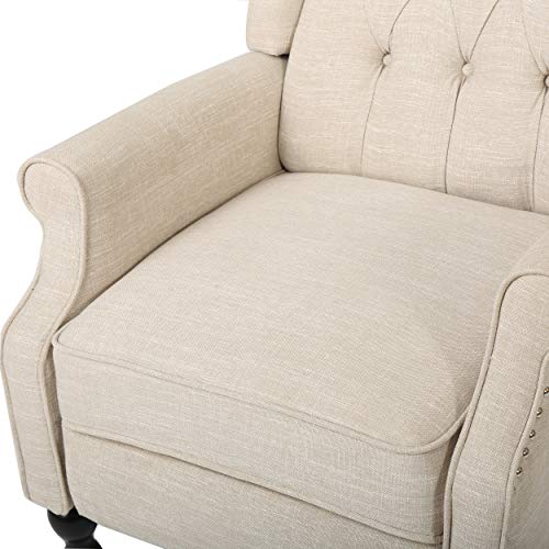 CHRISTOPHER KNIGHT HOME GDF Studio Elizabeth Tufted Fabric Recliner, Vintage Reclining Reading Armchair, Light Beige