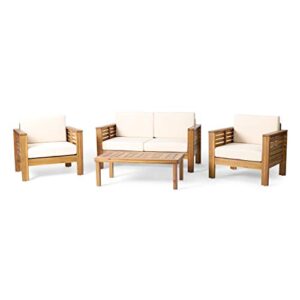 christopher knight home louver chat set, teak + cream