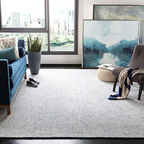 SAFAVIEH Abstract Collection 8' x 10' Ivory/Blue ABT470M Handmade Premium Wool & Viscose Area Rug