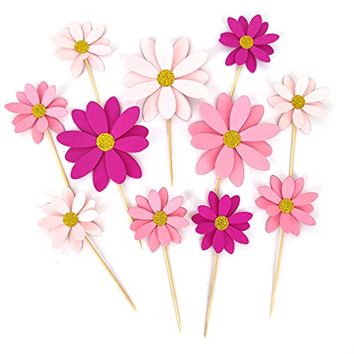 Mybbshower Blush Pink Daisy Party Picks Cupcake Toppers Toothpicks Food Picks Girls Baby Shower Birthday Party Decorations Pack of 24