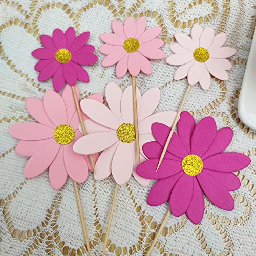 Mybbshower Blush Pink Daisy Party Picks Cupcake Toppers Toothpicks Food Picks Girls Baby Shower Birthday Party Decorations Pack of 24