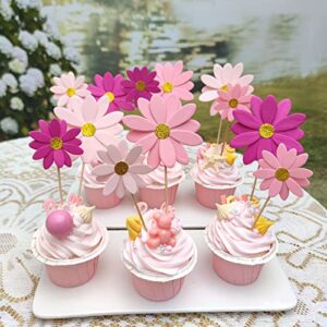 Mybbshower Blush Pink Daisy Party Picks Cupcake Toppers Toothpicks Food Picks Girls Baby Shower Birthday Party Decorations Pack of 24