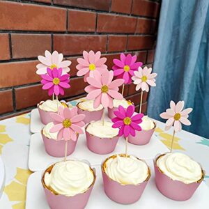 Mybbshower Blush Pink Daisy Party Picks Cupcake Toppers Toothpicks Food Picks Girls Baby Shower Birthday Party Decorations Pack of 24