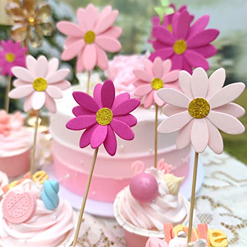 Mybbshower Blush Pink Daisy Party Picks Cupcake Toppers Toothpicks Food Picks Girls Baby Shower Birthday Party Decorations Pack of 24