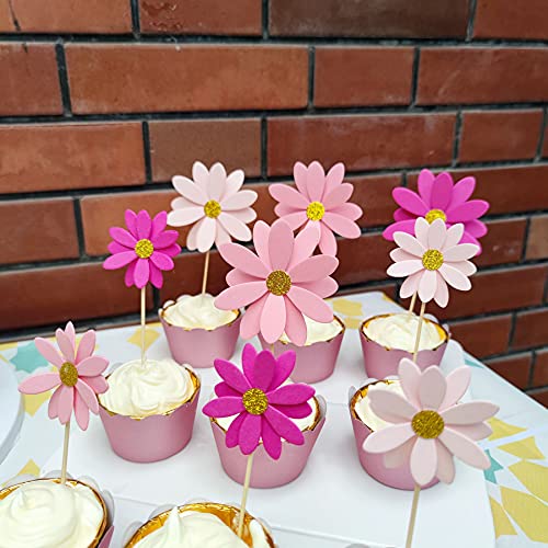 Mybbshower Blush Pink Daisy Party Picks Cupcake Toppers Toothpicks Food Picks Girls Baby Shower Birthday Party Decorations Pack of 24