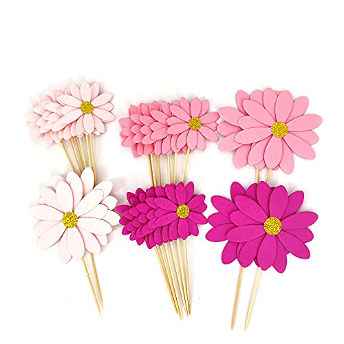 Mybbshower Blush Pink Daisy Party Picks Cupcake Toppers Toothpicks Food Picks Girls Baby Shower Birthday Party Decorations Pack of 24