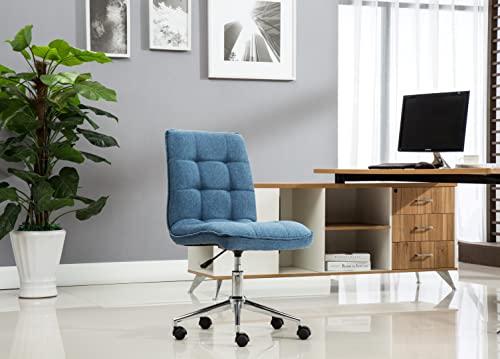 Porthos Home Leanne Task Chair with Height Adjustment, 360° Swivel, Steel Base and Tufted Polyester Upholstery (Armless Design for Small Homes and Offices), One Size, Blue