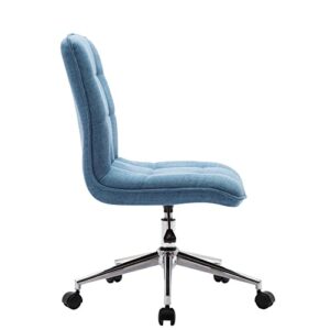 Porthos Home Leanne Task Chair with Height Adjustment, 360° Swivel, Steel Base and Tufted Polyester Upholstery (Armless Design for Small Homes and Offices), One Size, Blue