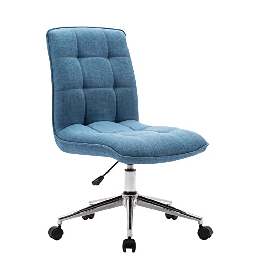 Porthos Home Leanne Task Chair with Height Adjustment, 360° Swivel, Steel Base and Tufted Polyester Upholstery (Armless Design for Small Homes and Offices), One Size, Blue