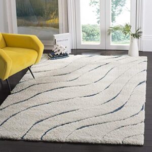 SAFAVIEH Florida Shag Collection 8' x 10' Light Blue / Blue SG472 Abstract Wave Non-Shedding Living Room Bedroom Dining Room Entryway Plush 1.2-inch Thick Area Rug