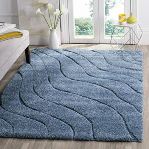 SAFAVIEH Florida Shag Collection 8' x 10' Light Blue / Blue SG472 Abstract Wave Non-Shedding Living Room Bedroom Dining Room Entryway Plush 1.2-inch Thick Area Rug