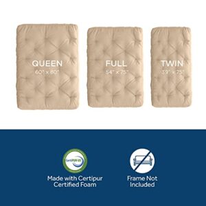 Royal Sleep Products by The Futon Factory 6 inch Memory Foam Futon Mattress - Solid Khaki Cover - Full Size - CertiPUR Certified Foams - Made in USA - (Frame not Included)