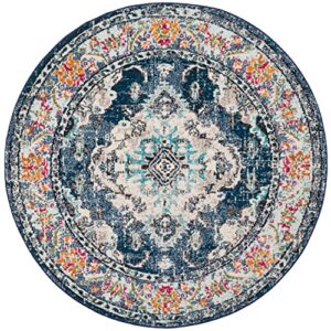 SAFAVIEH Monaco Collection 3' Round Navy/Light Blue MNC243N Boho Chic Medallion Distressed Non-Shedding Dining Room Entryway Foyer Living Room Bedroom Area Rug