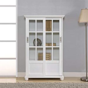 ameriwood home aaron lane bookcase with sliding glass doors, white