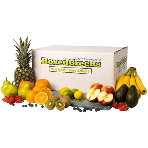 Boxed Greens 20lbs Organic Fruit Gift Basket - Box Includes Bananas, Apples, Oranges, Pears, Kiwis, Berries, Lemons, Limes, Pineapple - Great Gift for Family, Friends, & Coworkers - Fresh Fruit Assortment