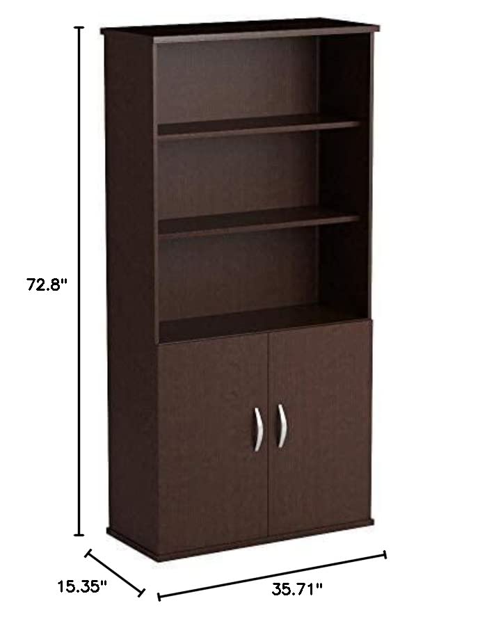 Bush Business Furniture Series C 36W 5 Shelf Bookcase with Doors in Mocha Cherry